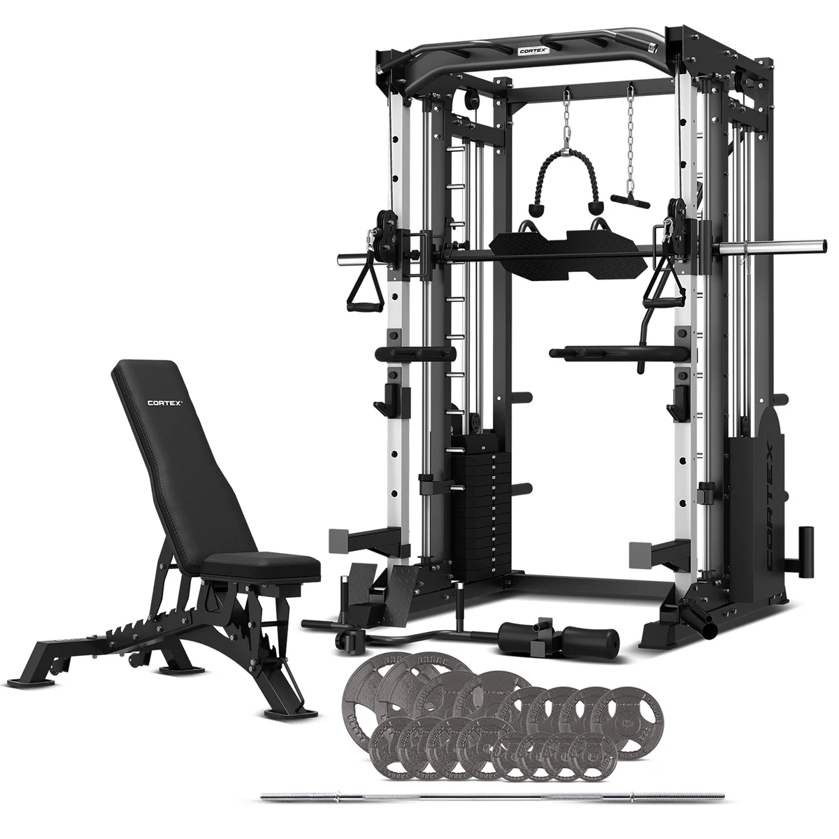 Cortex SM-25 6-In-1 Power Rack with Smith & Cable Machine + BN-9 Bench ...